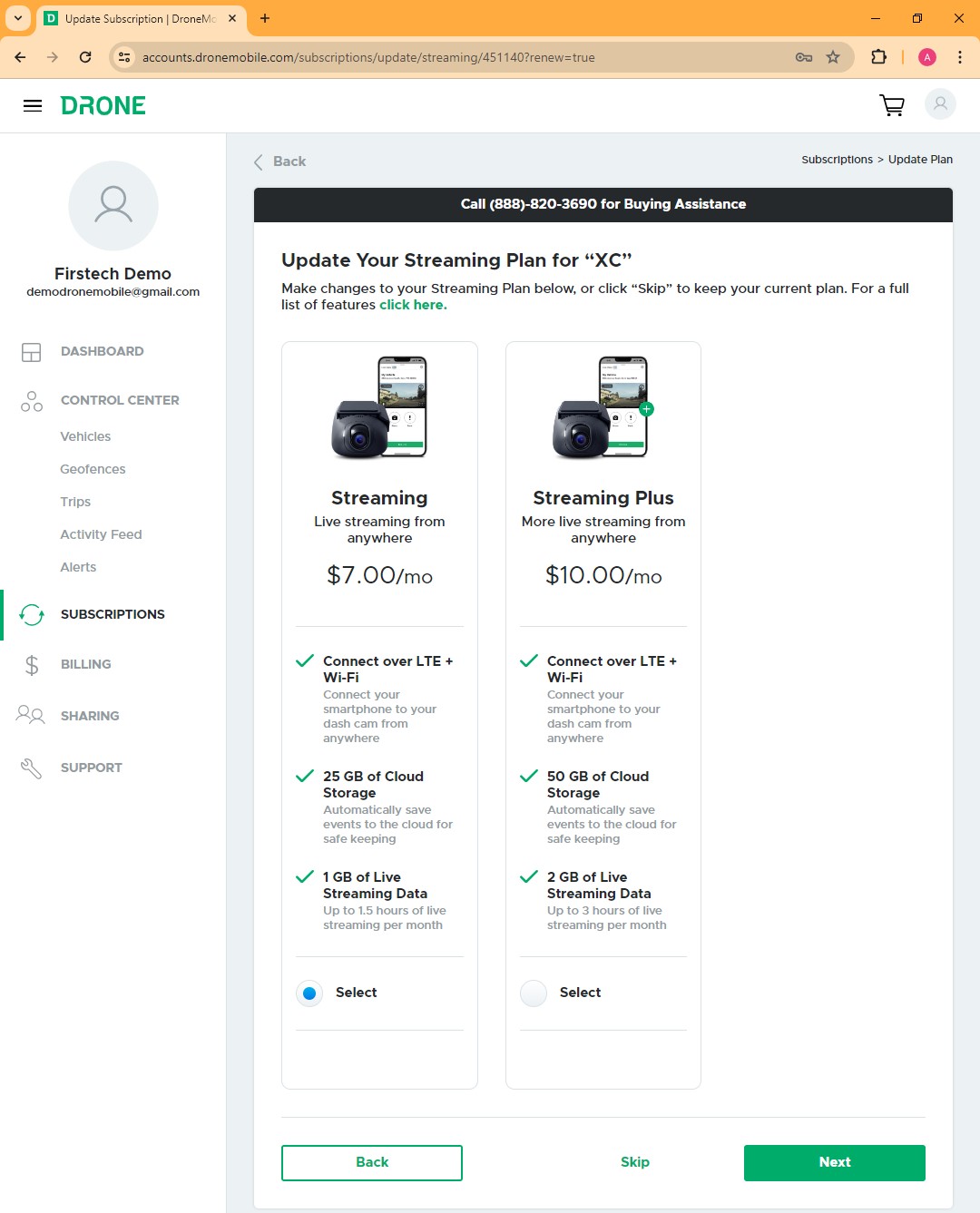 Purchasing a Drone XC Streaming Plan | DroneMobile Help Center